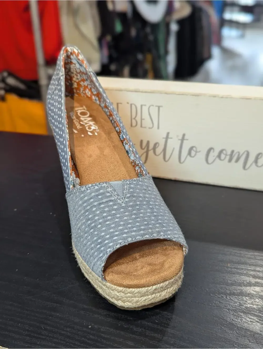 Toms | Shoes | Toms Gray Peeptoe Espadrille Wedge With Orange Floral ...